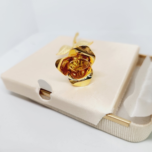 Jewelry | Vintage Rose Flower Gold Plated Brooch Pin New In Box ...